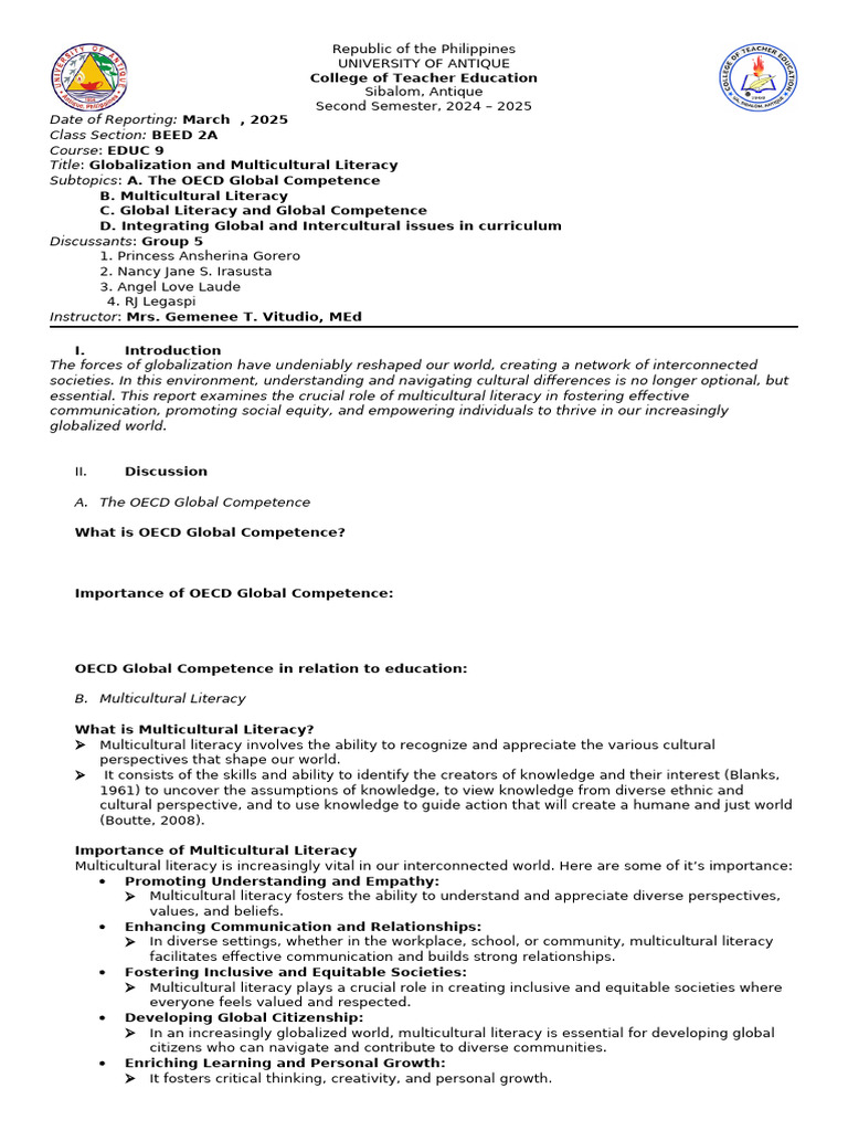 Handouts in EDUC 9 Group 5 | PDF | Literacy | Liberal Arts Education