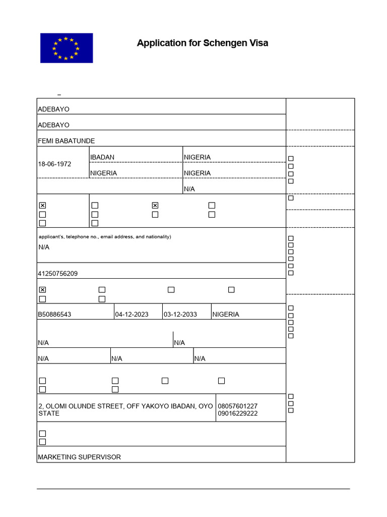 ADEBAYO Schengen Visa Application Form 2024 | PDF | Travel Visa | Passport