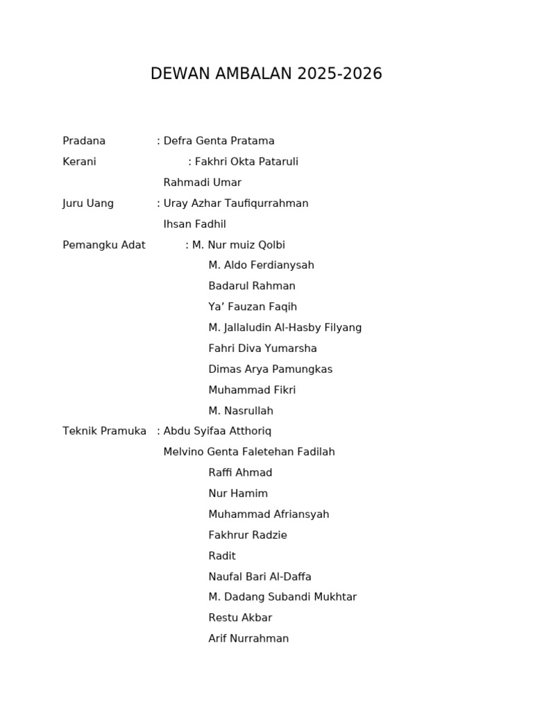 Struktur Dewan Ambalan 2025-2026 | PDF
