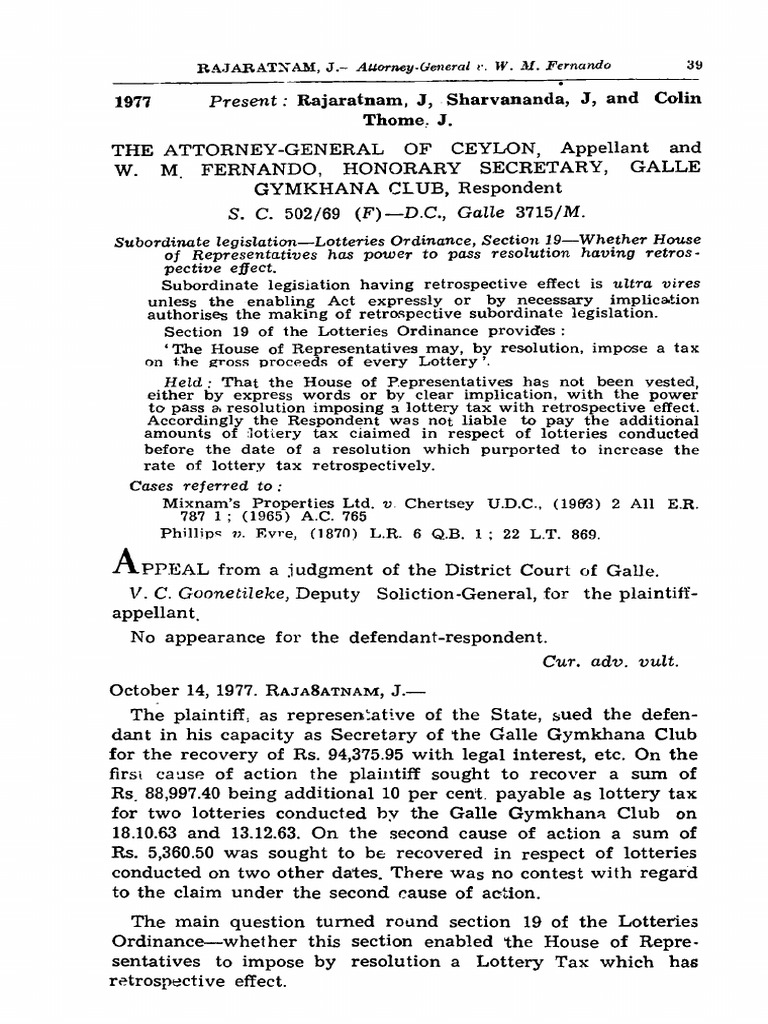 002 NLR NLR V 79 1 THE ATTORNEY GENERAL OF CEYLON Apellant and W. M ...