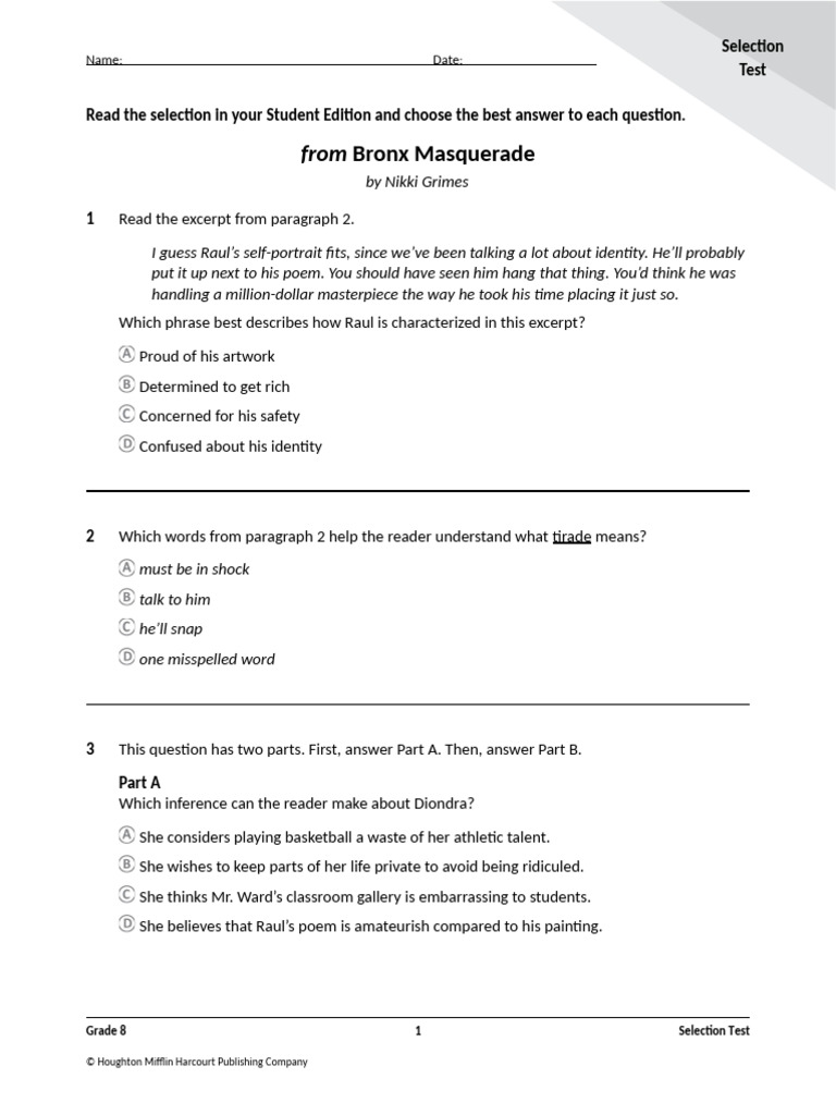 Bronx Masquerade Selection Test | PDF