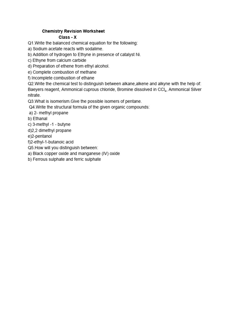 Chemistry Revision Worksheet | PDF