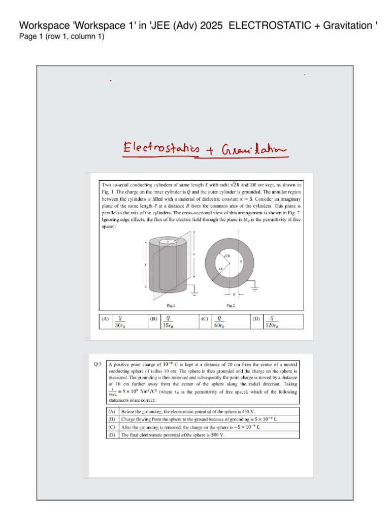Jee (Adv) 2025 Electrostatic - Gravitation - LT | PDF