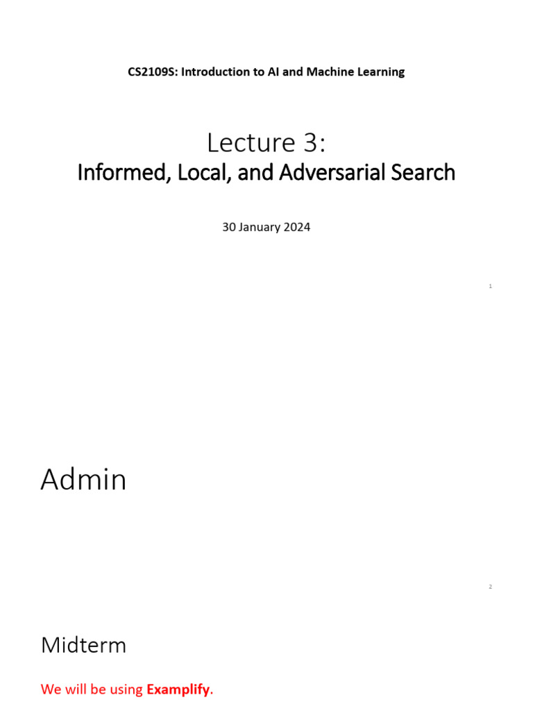 Lecture 3 - Informed, Local, And Adversarial Search | PDF | Algorithms And Data Structures ...