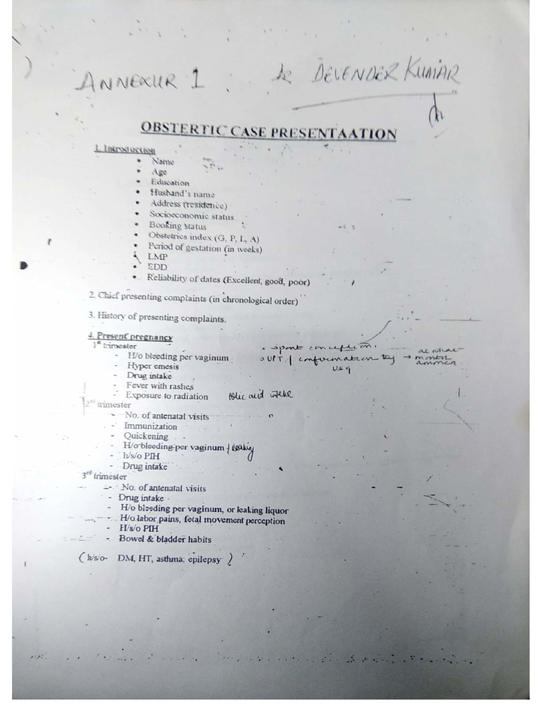 Obstetrics History and Examination Format | PDF
