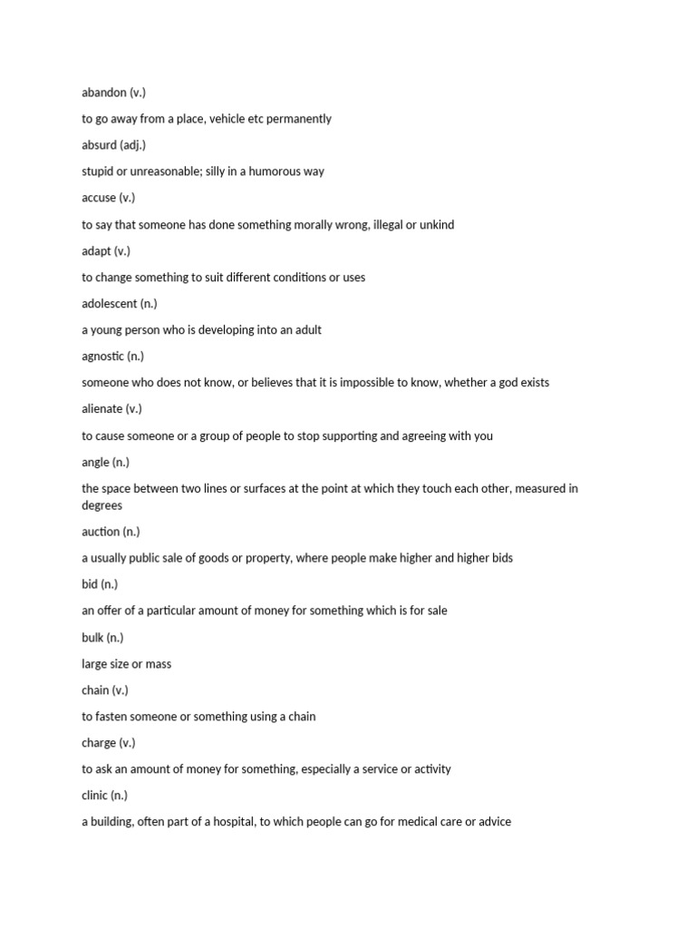 Unit 12 Vocabulary List | PDF