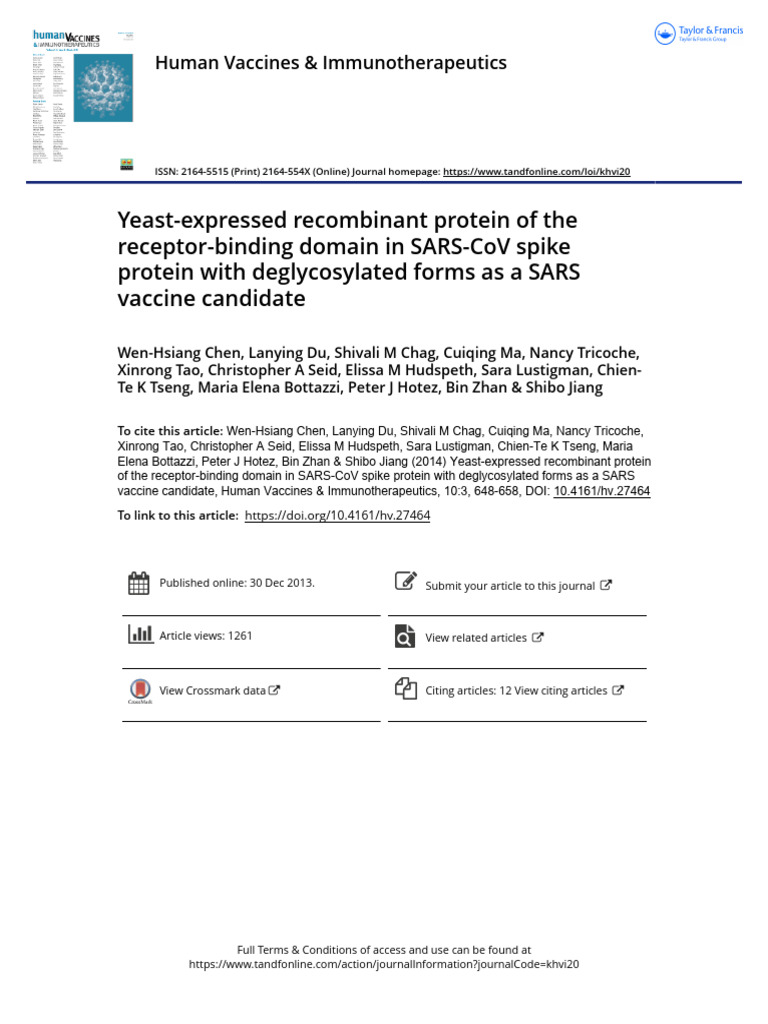 E - Expression of Deglycosylated RBD Forms of SARS COV As A Candidate ...