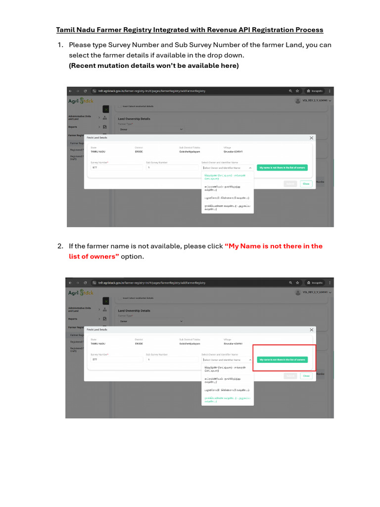 Process For New Mutation Land Record Farmers in TNFR | PDF