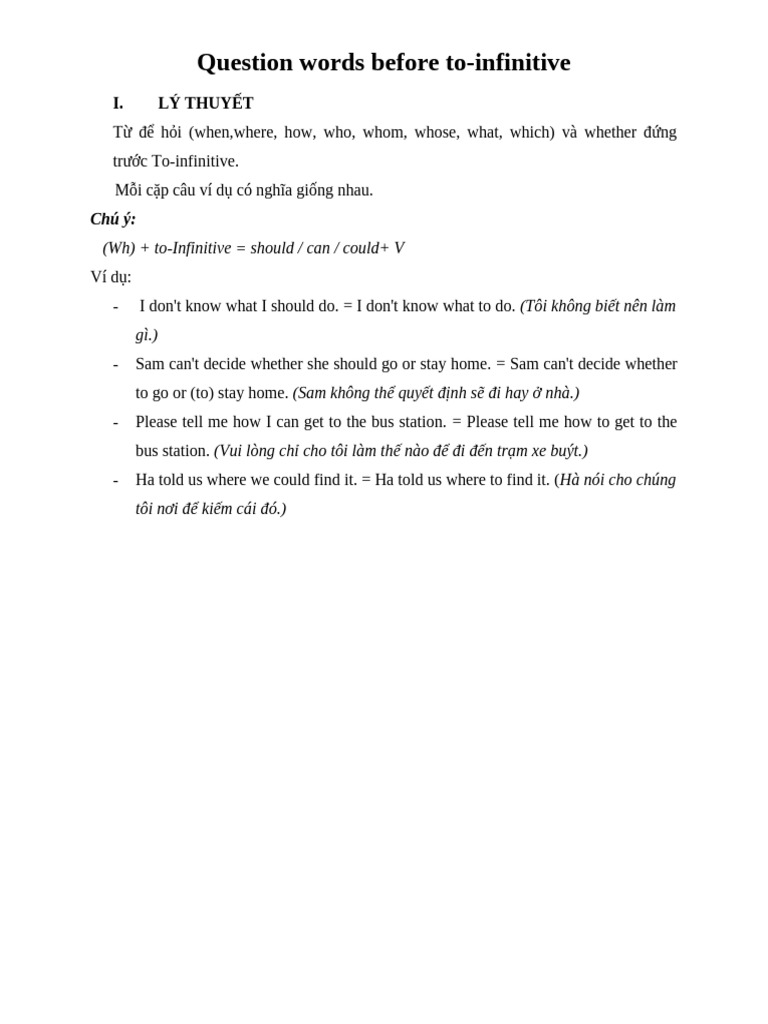 Question Words + To-Infinitive Guide | PDF