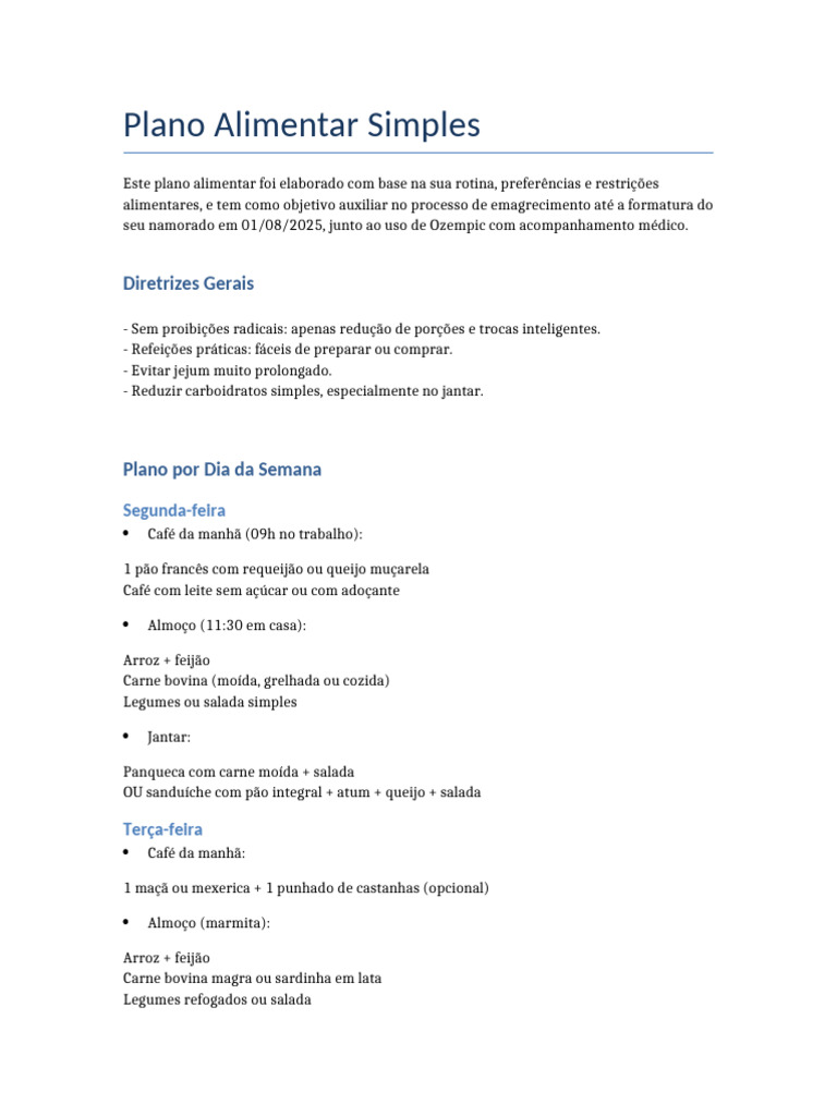 Plano Alimentar para Emagrecimento Saudável | PDF | Comida rápida ...