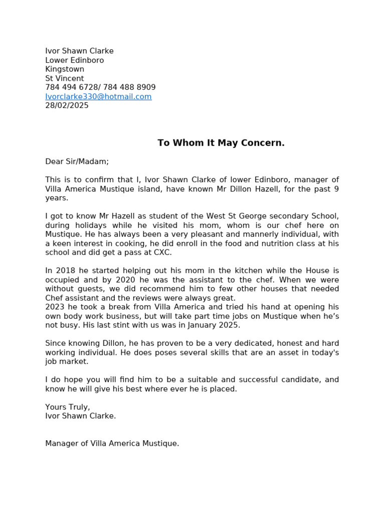 Dillon Hazel Recommendation | PDF