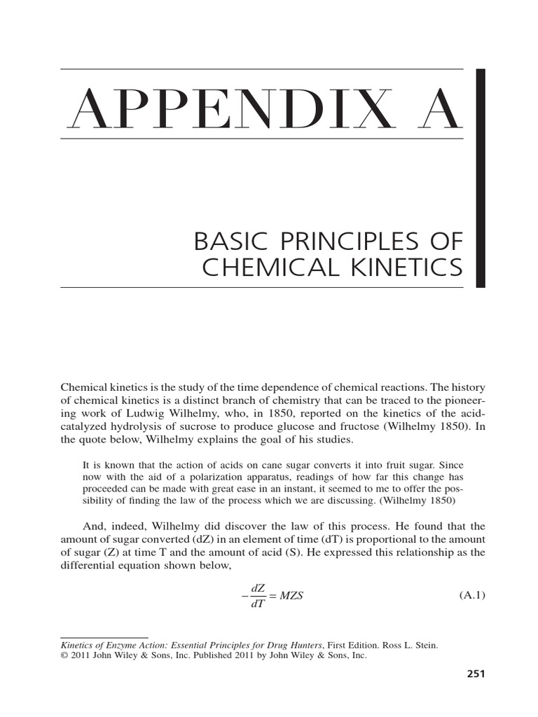 Kinetics of Enzyme Action - 2011 - Stein - Appendix A Basic Principles of Chemical Kinetics ...