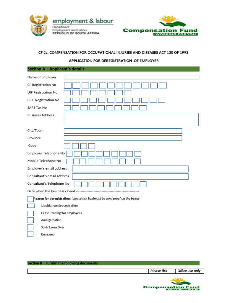 UIF Employer Deregistration Application | PDF
