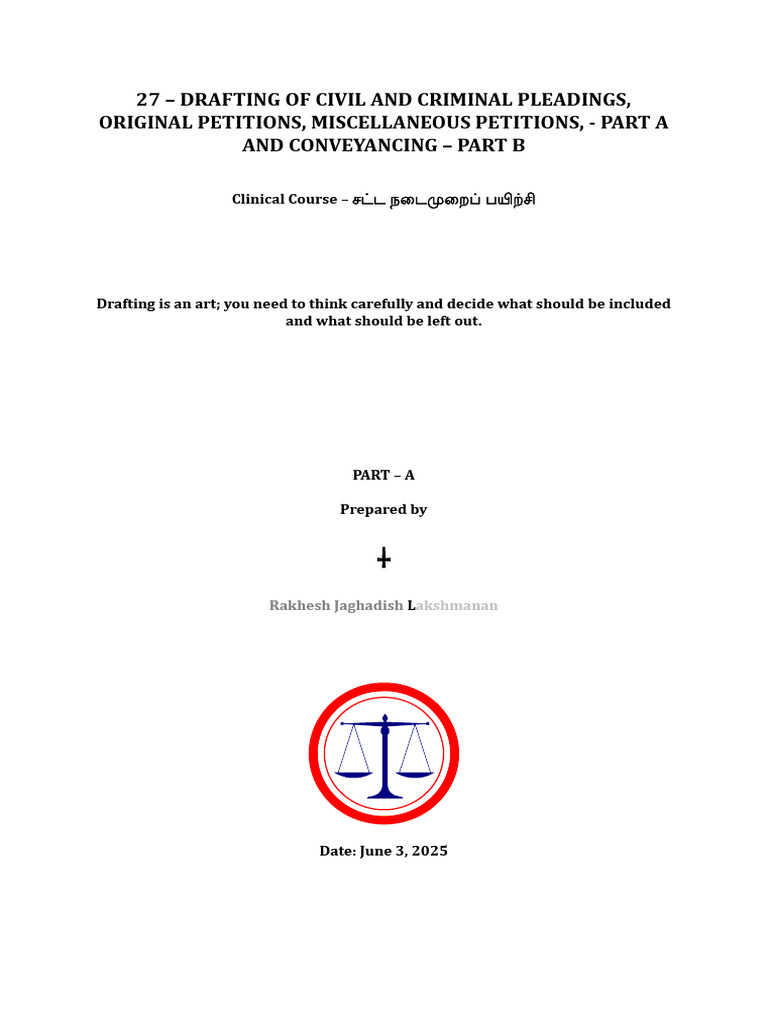 27 - Drafting of Civil and Criminal Pleadings, Original Petitions, Miscellaneous Petitions ...