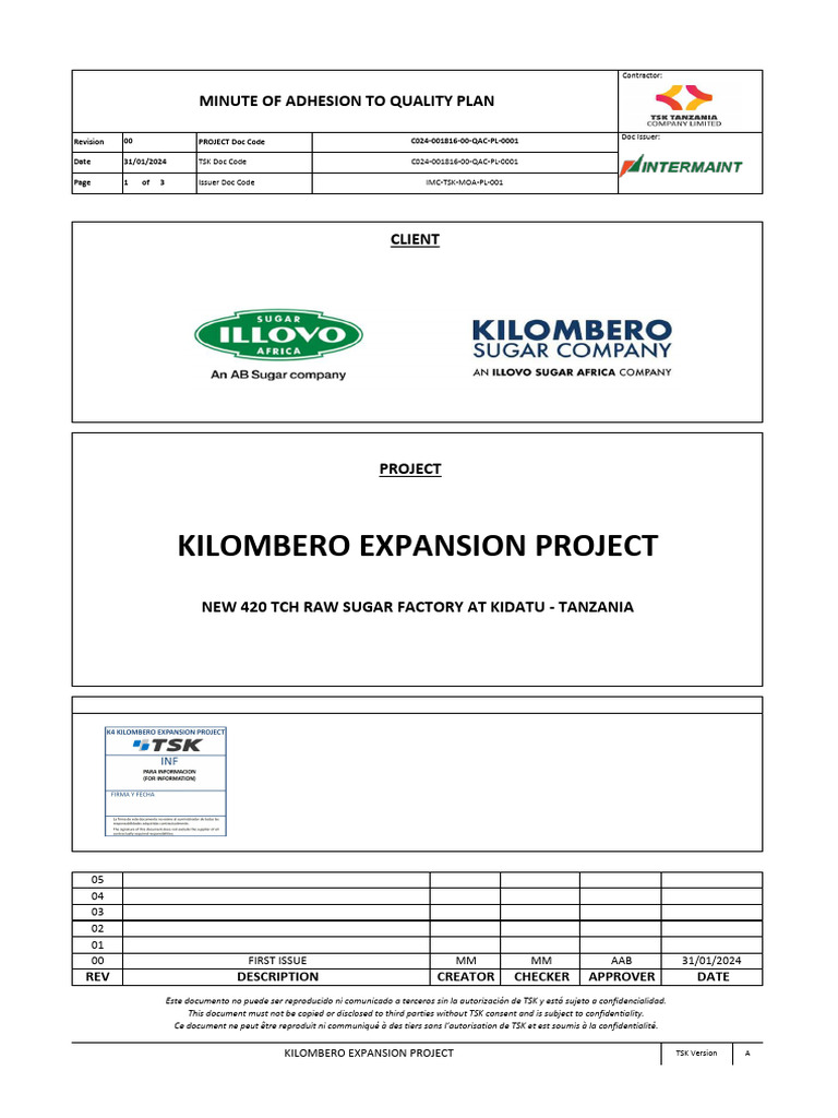 Sample Adhesion Letter To TSK Project Quality Plan - INF | PDF