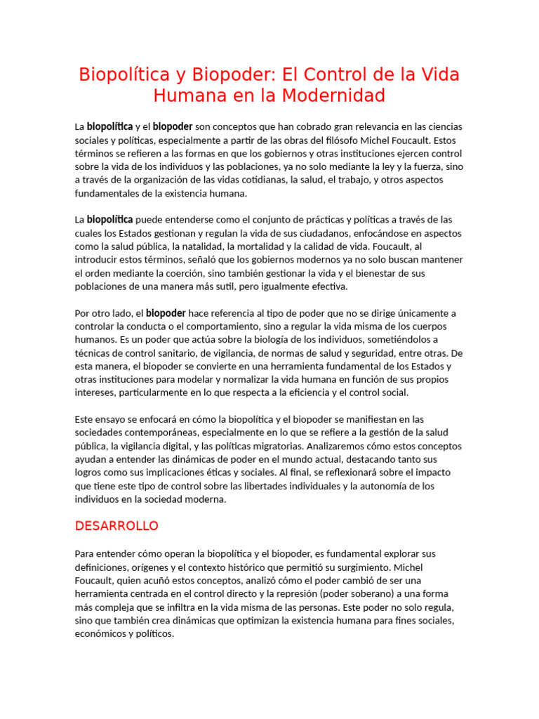 Biopolítica y Biopoder | PDF | Comportamiento | Michel Foucault