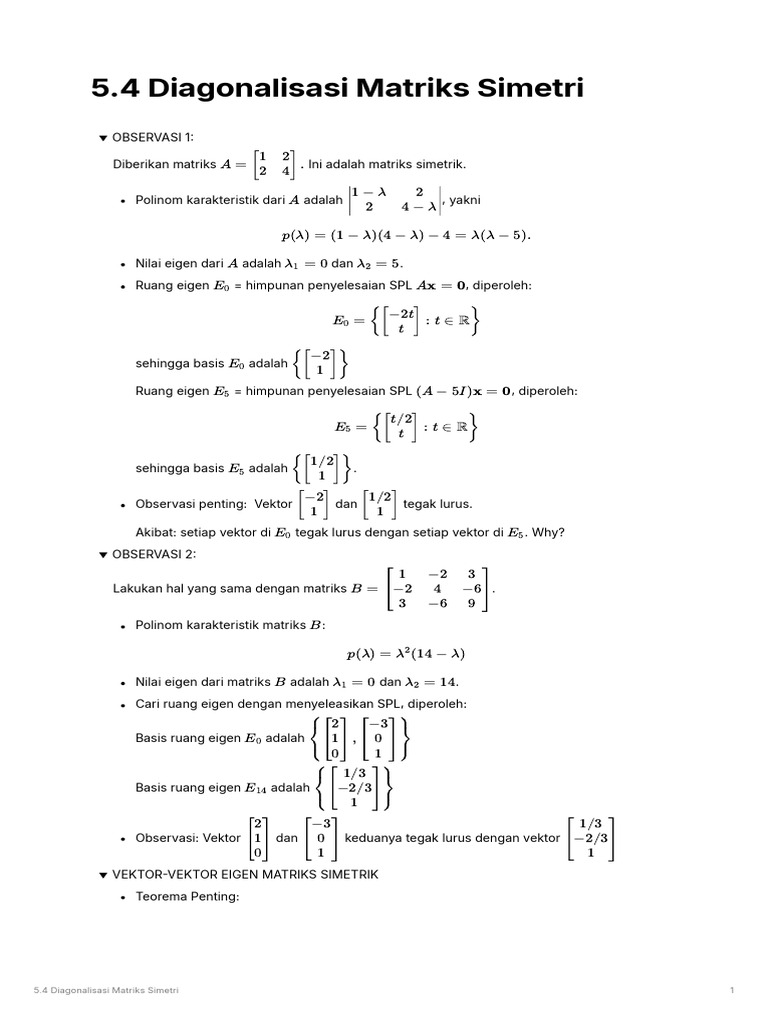 Diagonalisasi Matriks Simetri | PDF