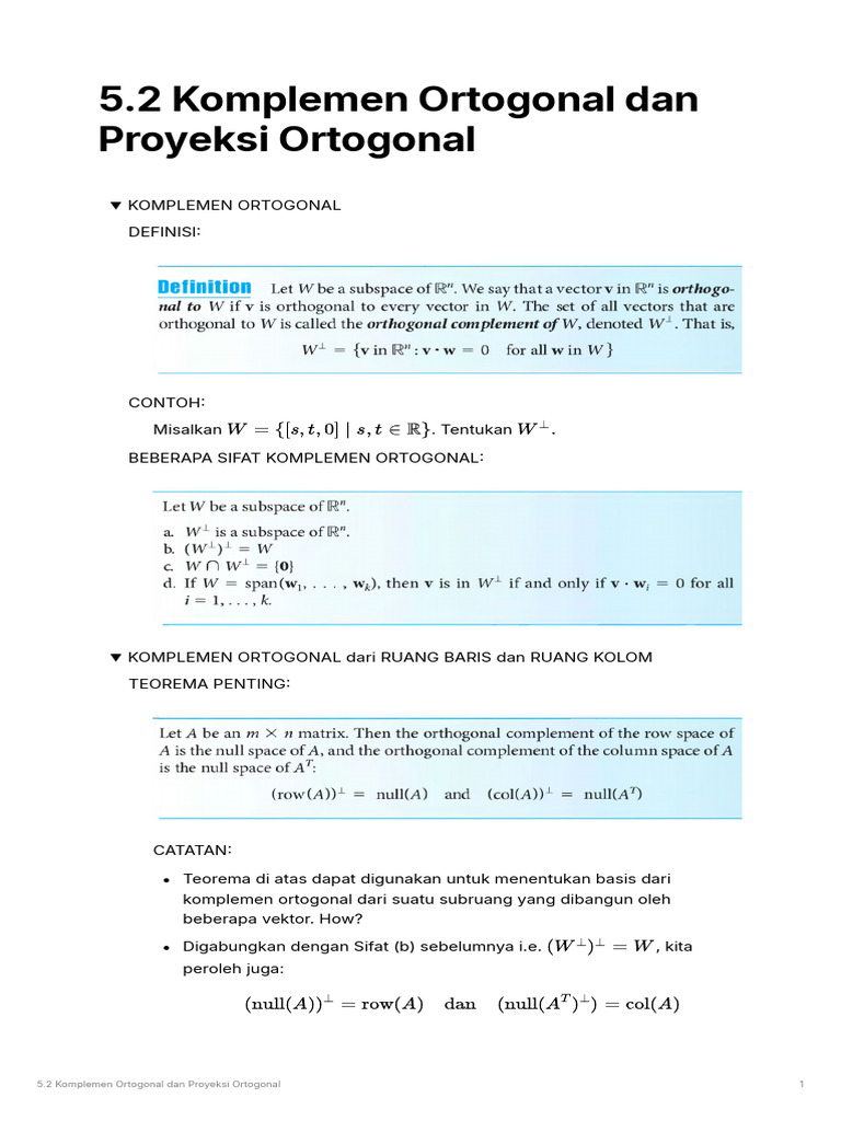 5.2_komplemen_ortogonal_dan_proyeksi_ortogonal (2) | PDF