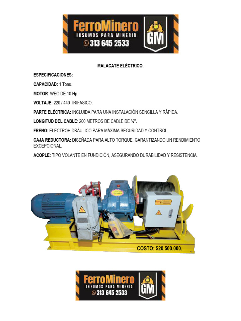 Malacates y Winches Eléctricos: Especificaciones y Precios | PDF