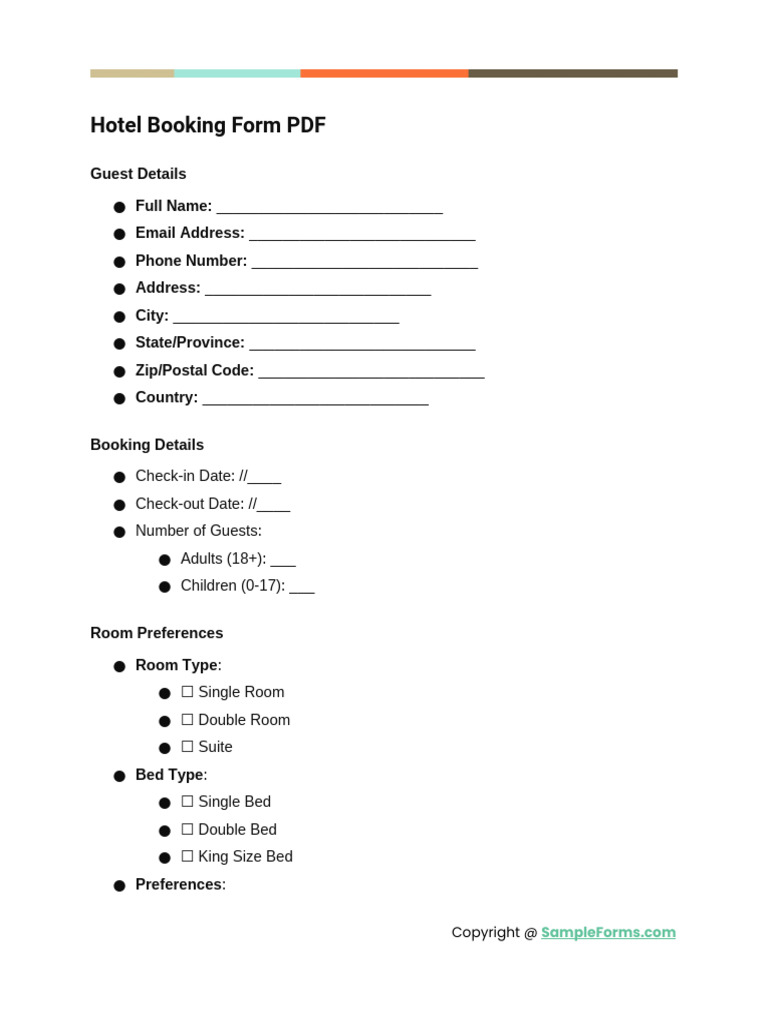 Hotel Booking Form Template PDF | PDF