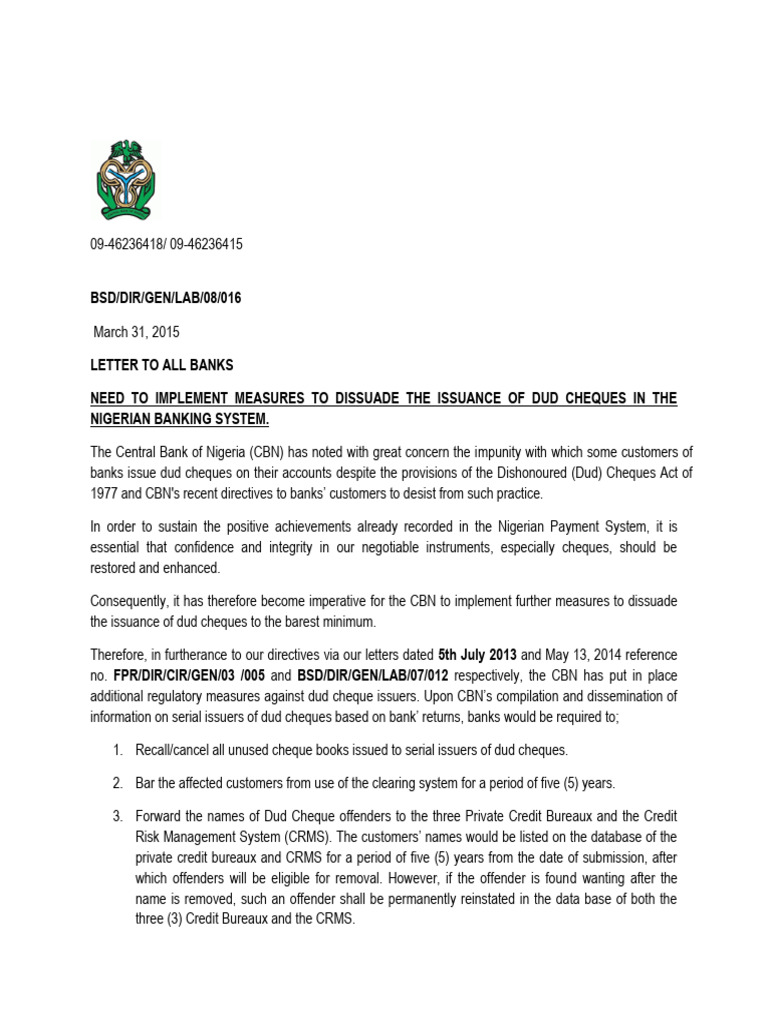 circular of dud cheques dated march 31, 2015 | PDF | Cheque | Banks