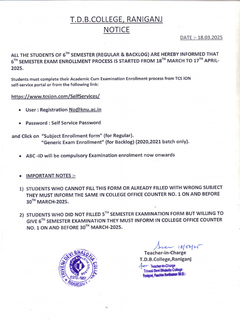 6th Sem Notice | PDF