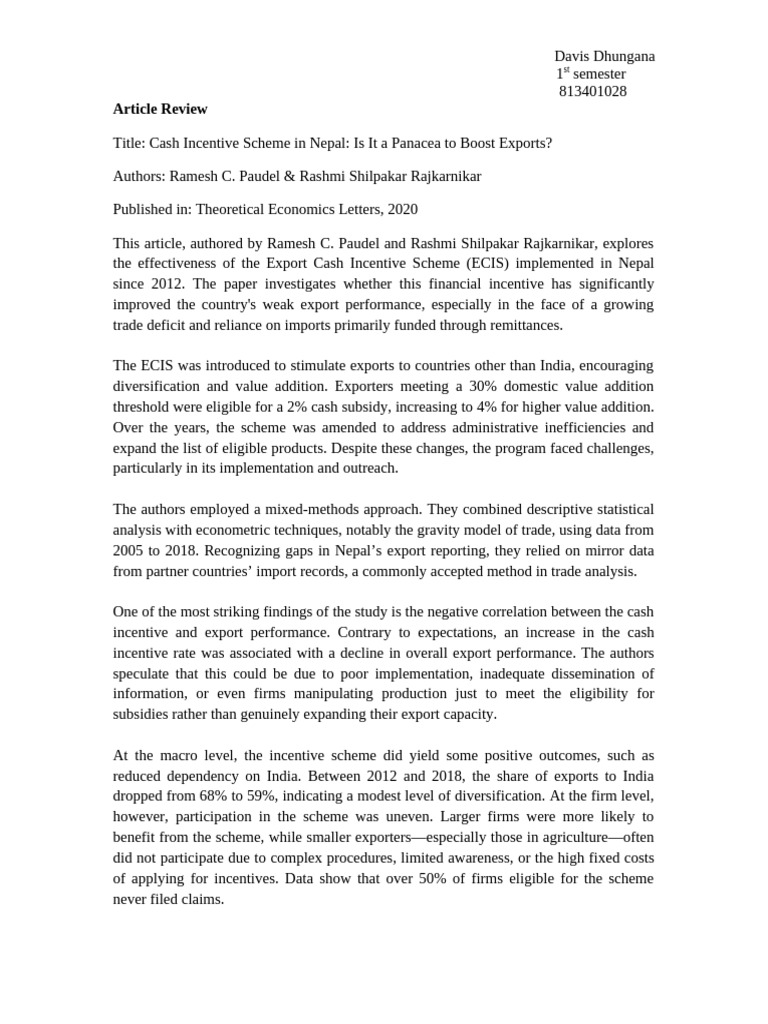 Article Review 850 Words | PDF | Policy | Incentive