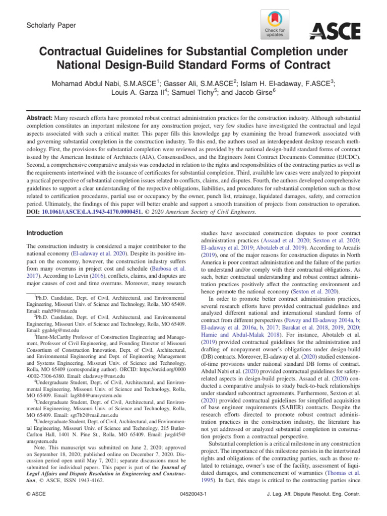 Contractual Guidelines For Substantial Completion | PDF