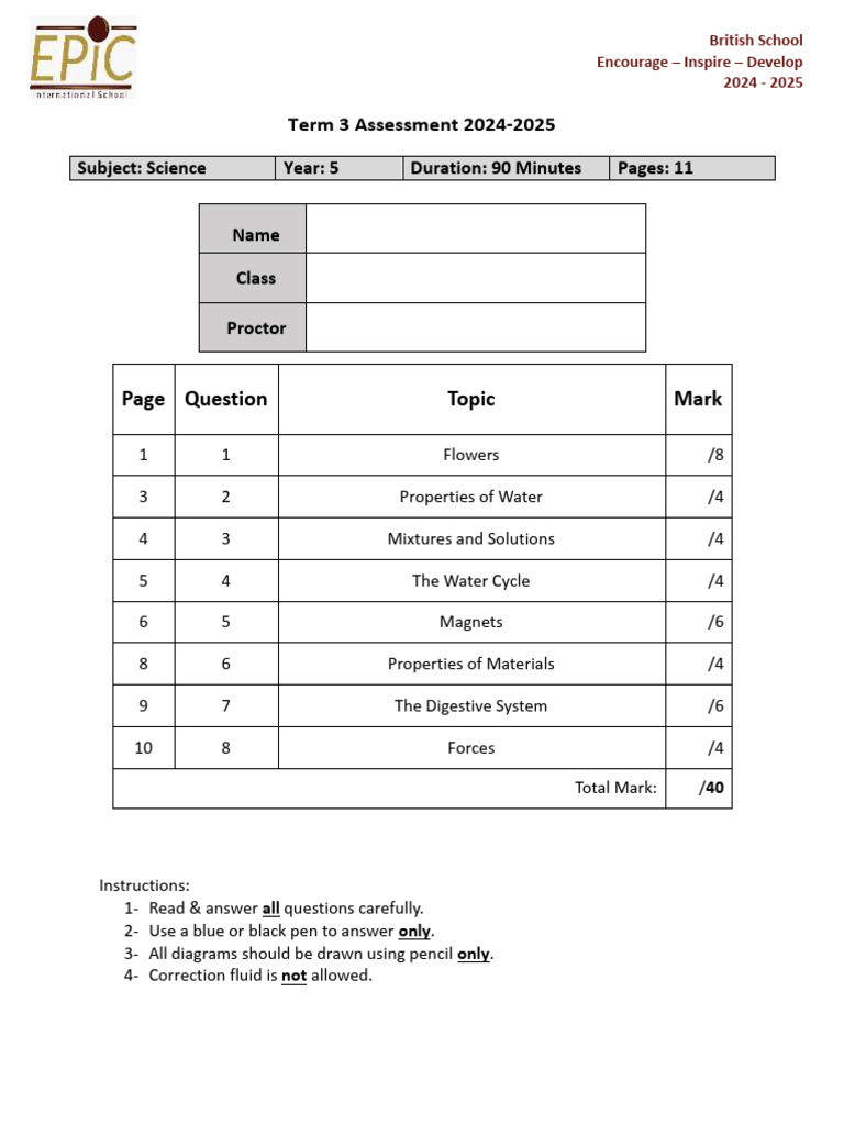 Y5 Term 3 Exam | PDF