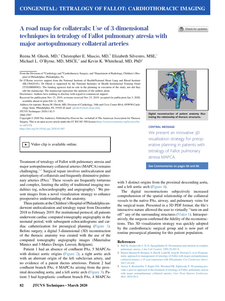 Aroad Map For Collaterals Use of 3-Dimensional Techniques in Tetralogy ...