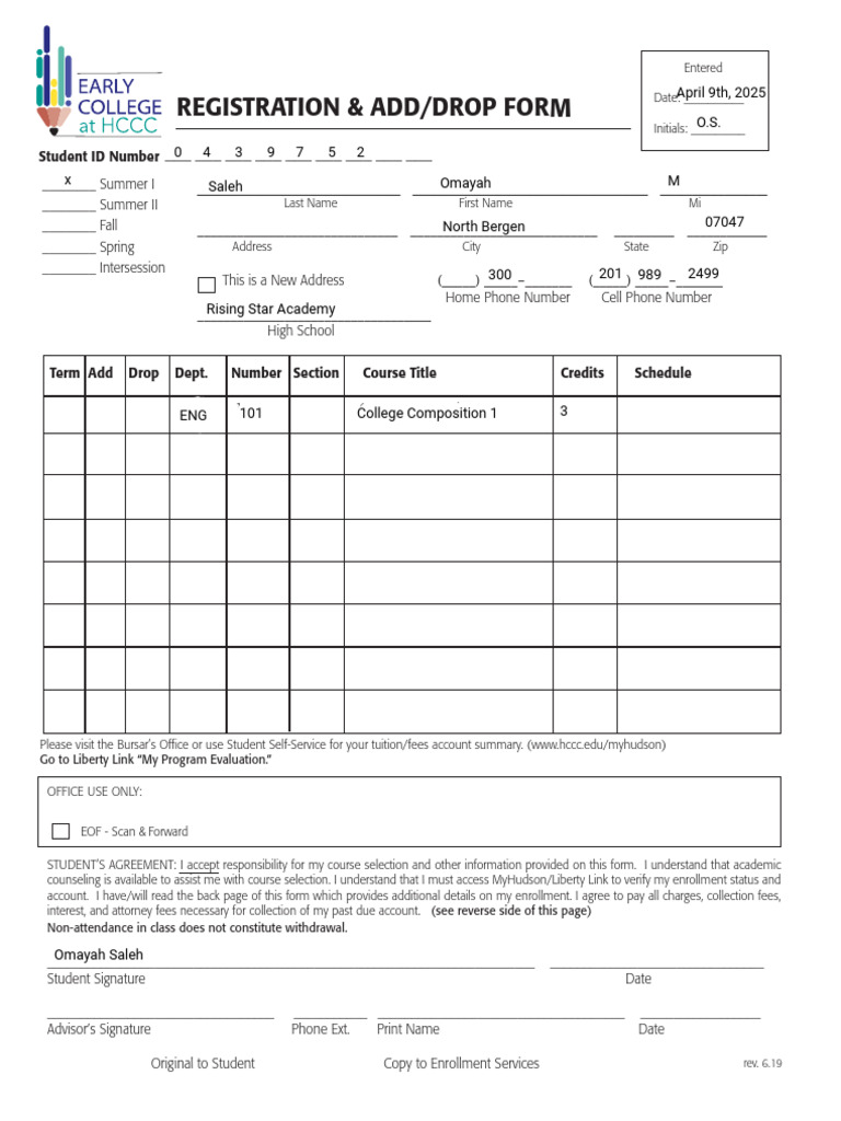 Kami Export - Omayah Saleh - (Template) (Template) HCCC Courses Registration Form | PDF
