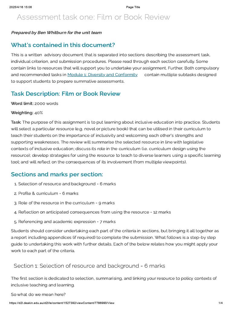 Task One - Advisory Handout - EIE701 - Personalising Learning | PDF ...