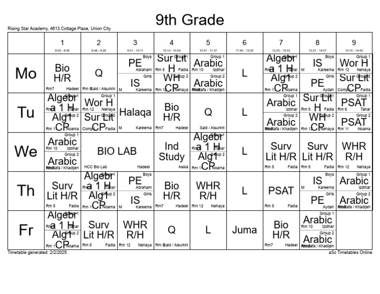 9th Grade Schedule NEW | PDF