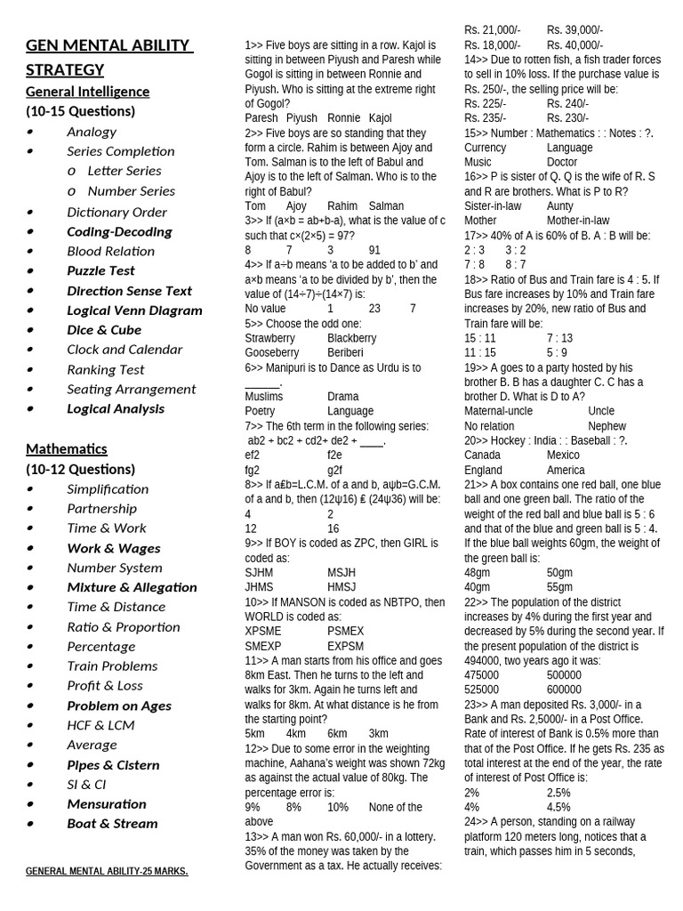 General Mental Ability Test Strategies | PDF