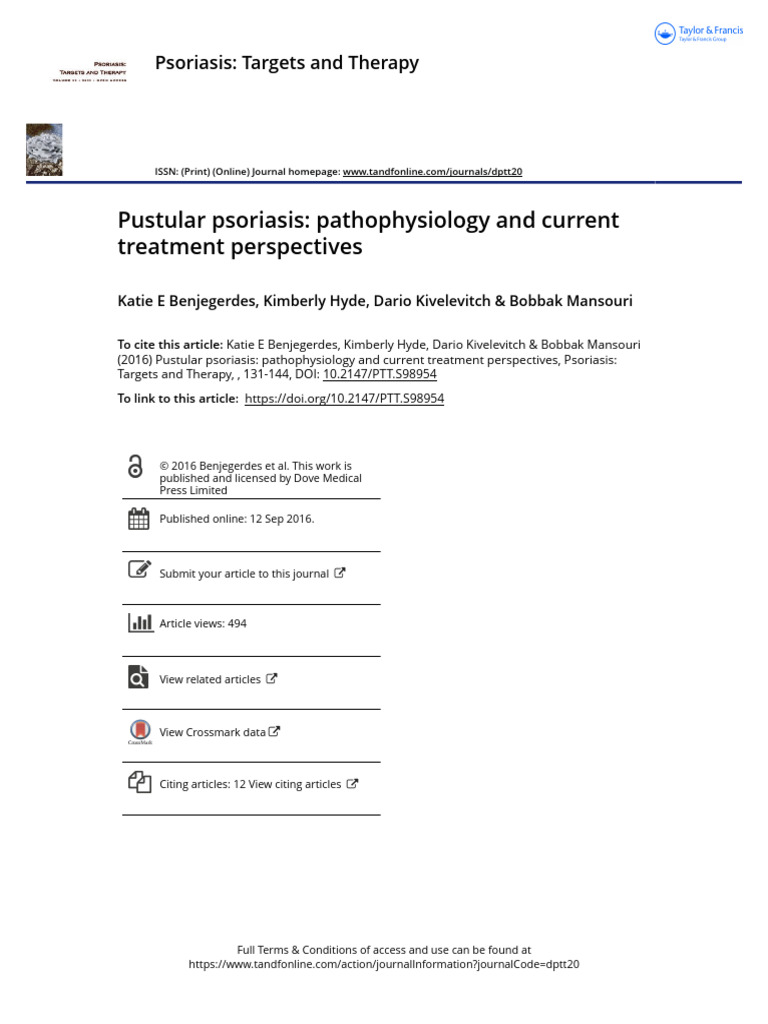 Pustular Psoriasis Pathophysiology and Current Treatment Perspectives ...