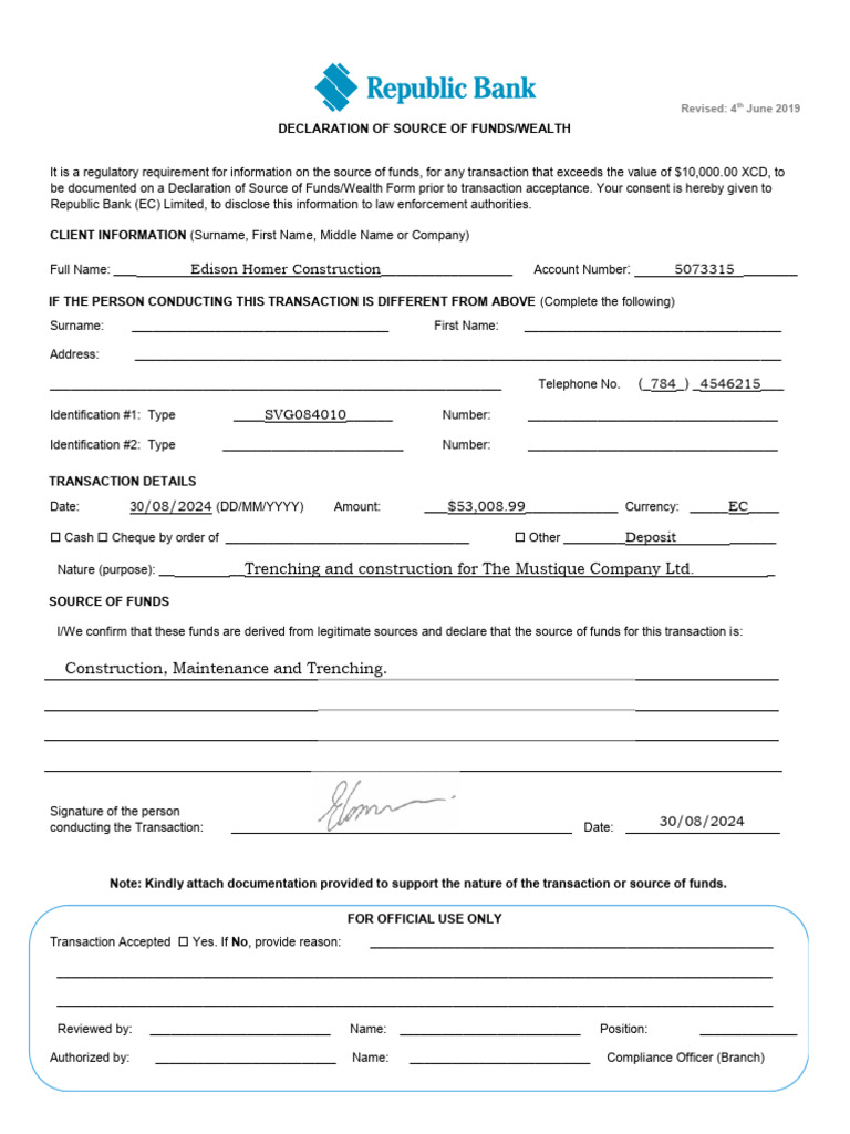 Homer Construction RBL Source of Funds Declaration Form 30.08.2024 ...