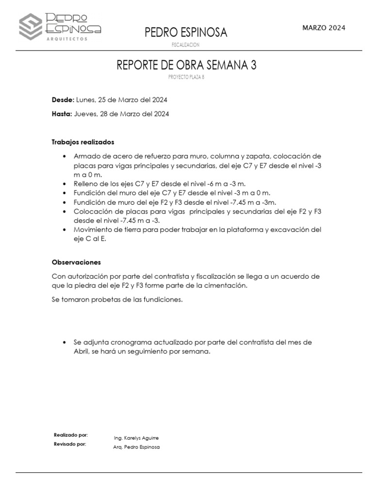Reporte de Obra Semana 3 | PDF