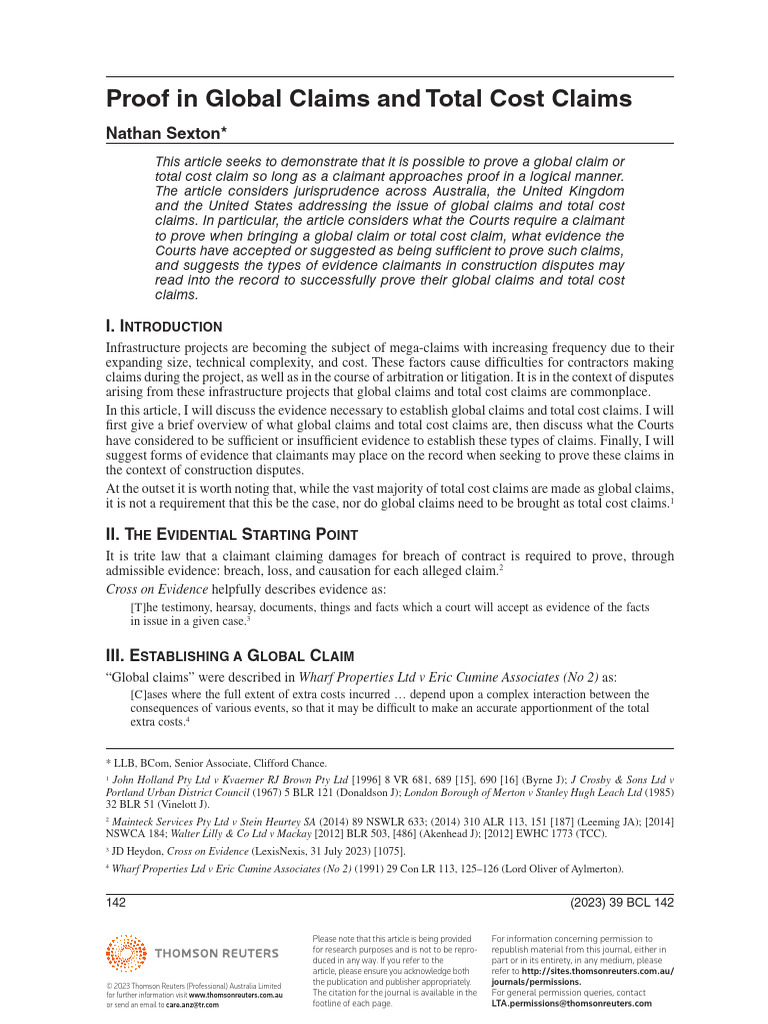 Proof in Global Claims and Total Cost Claims | PDF | Damages ...