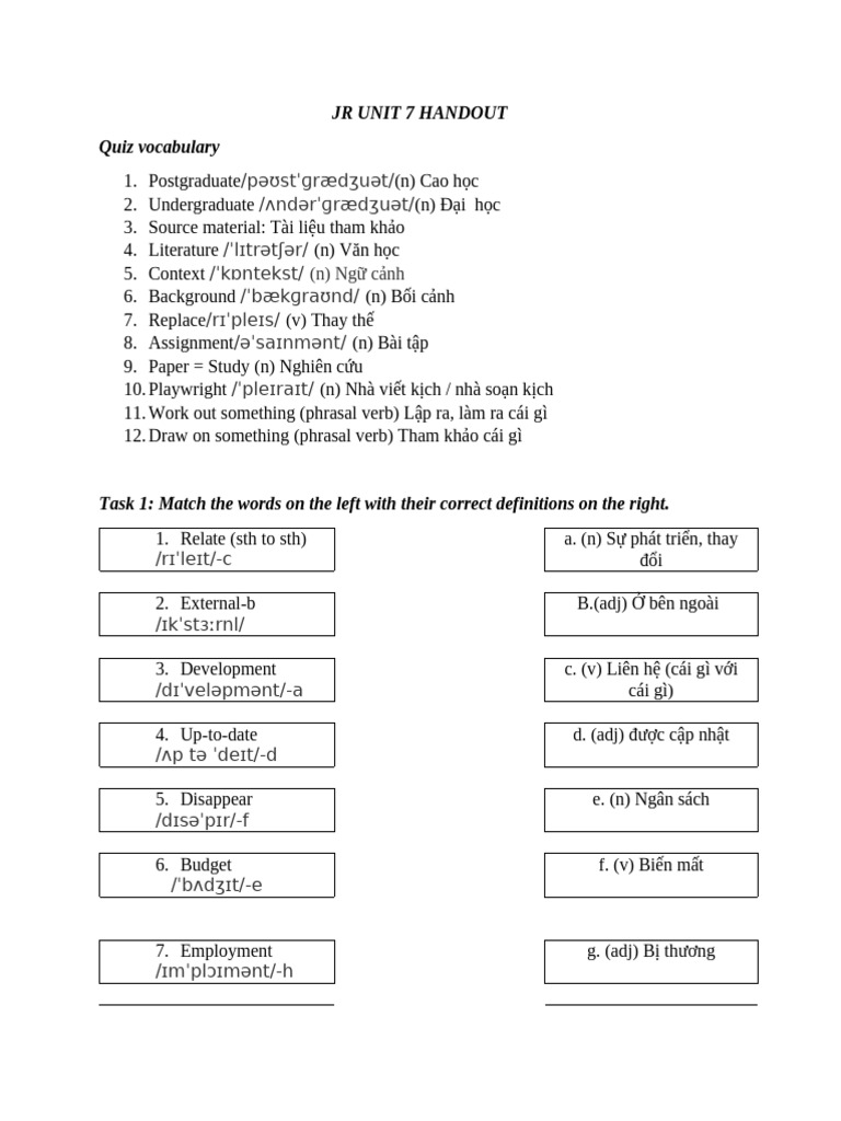 JR Unit 7 Handout | PDF