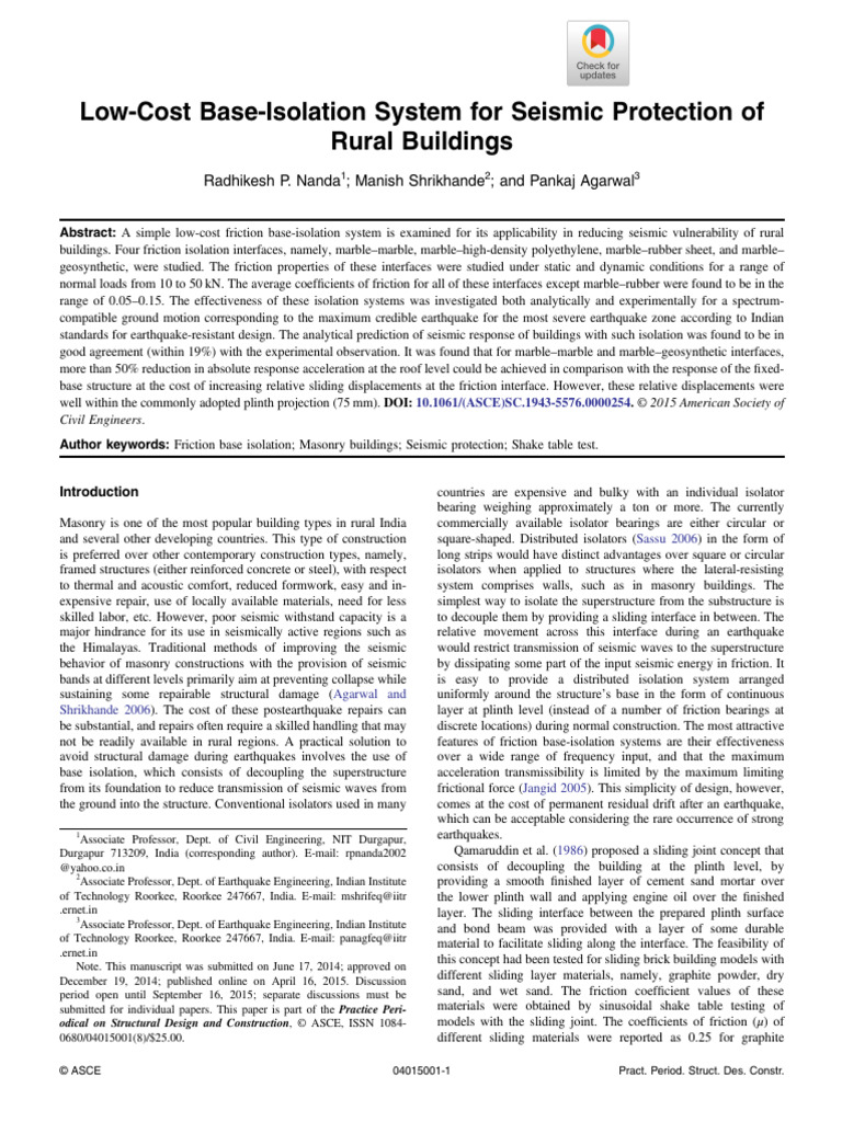 Low-Cost Base-Isolation System For Seismic Protection of Rural ...