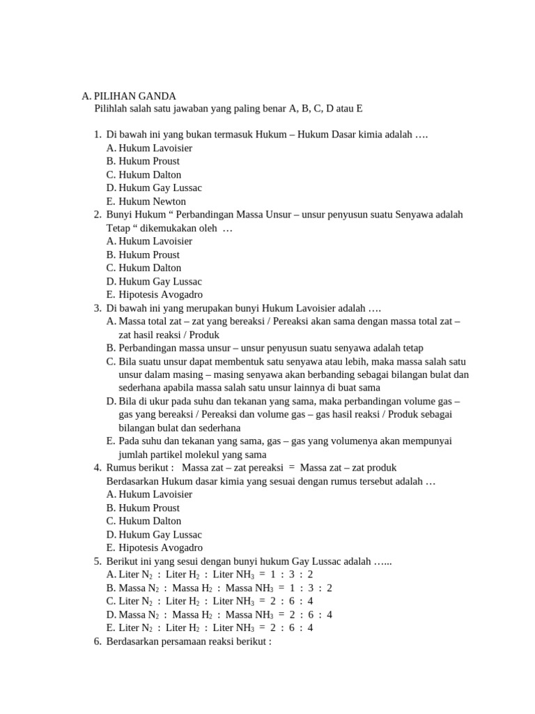 Kisi - Kisi Soal Kimia, SMSTR Genap 2024 - 2025 | PDF