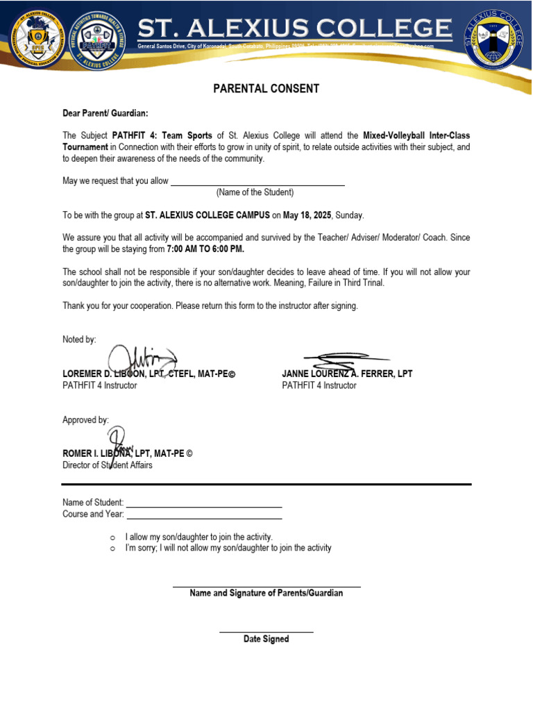 2025 Parental Consent | PDF