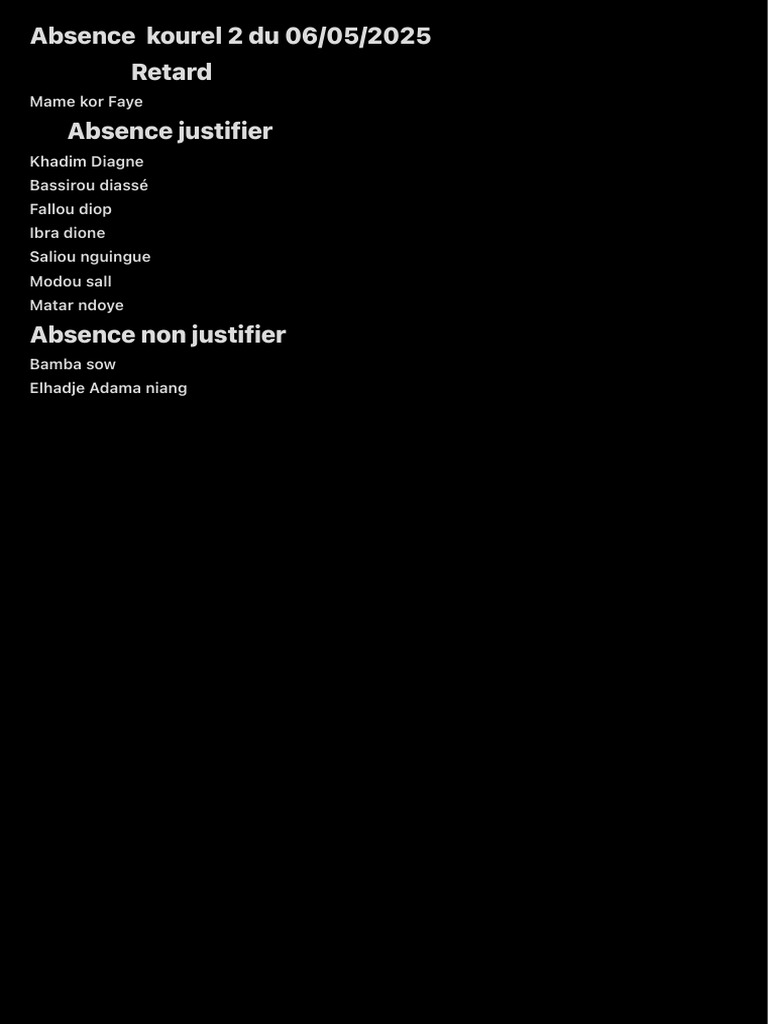 Absence Kourel 2 Du 06052025 | PDF