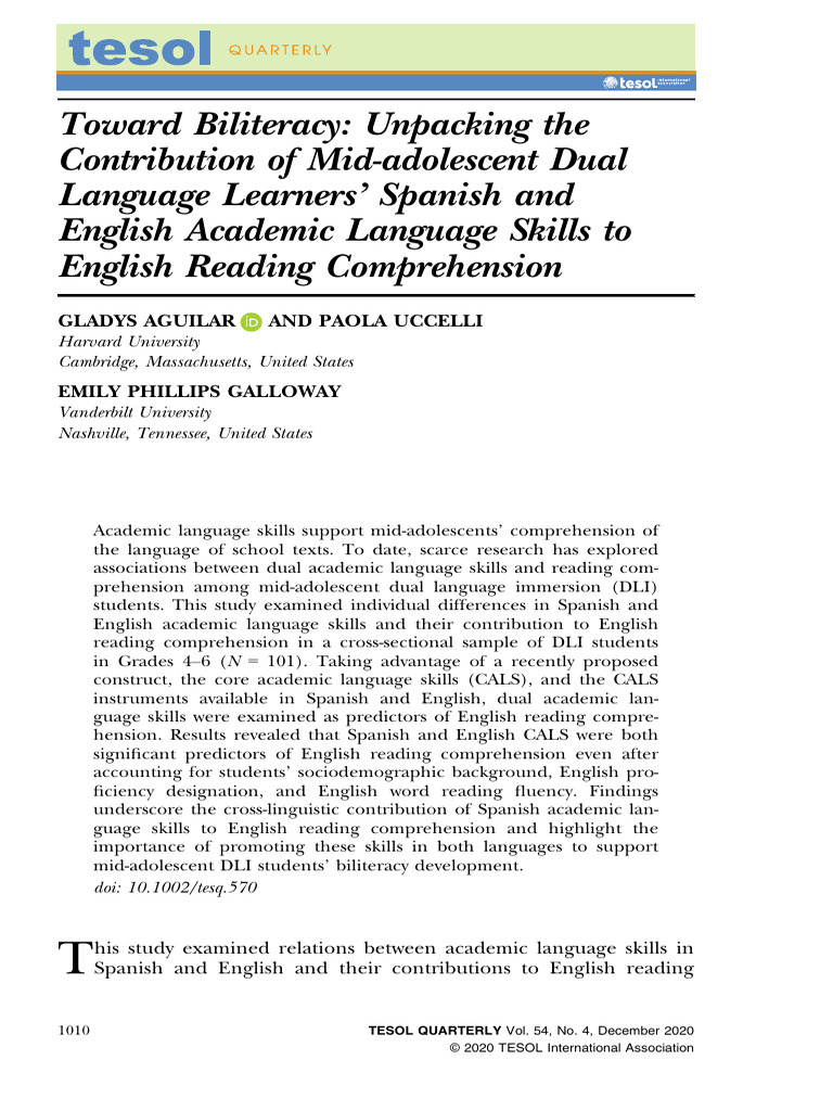Biliteracy in Dual Language Learners | PDF | Variance | Dependent And ...