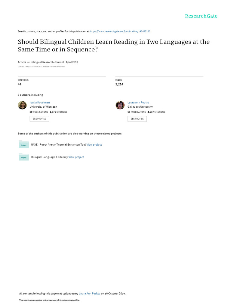 Reading in Two Languages - Bilingual Children | PDF | Multilingualism ...