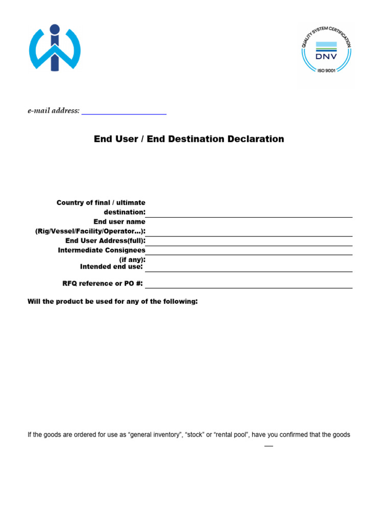 End User Declaration Form Requirements | PDF | International Security ...