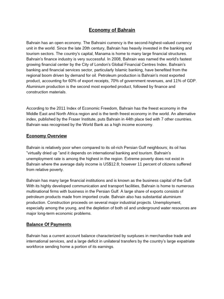Economy of Bahrain SR 3 1st Monthly Notes | PDF | Bahrain | Economies