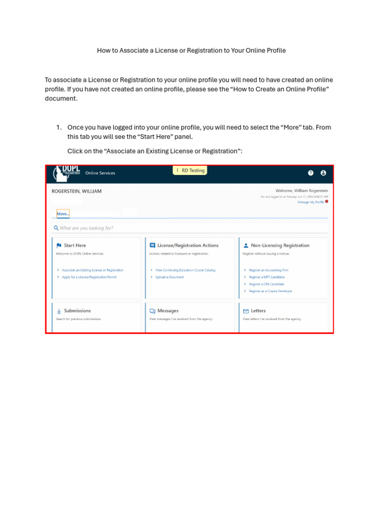Associate License to Online Profile Guide | PDF