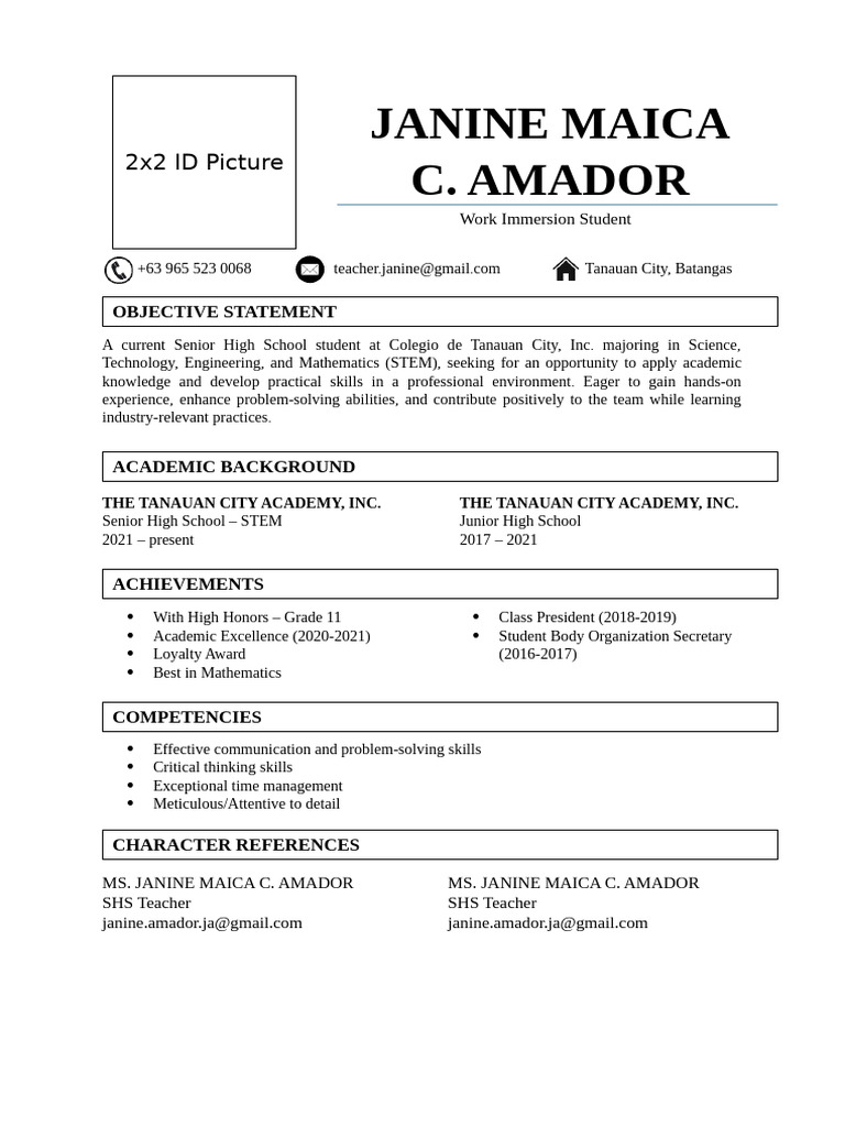 Work Immersion Resume | PDF