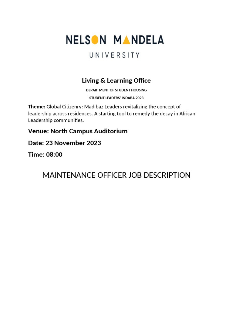 Maintenance Officer Job Description | PDF | Quorum | Justice